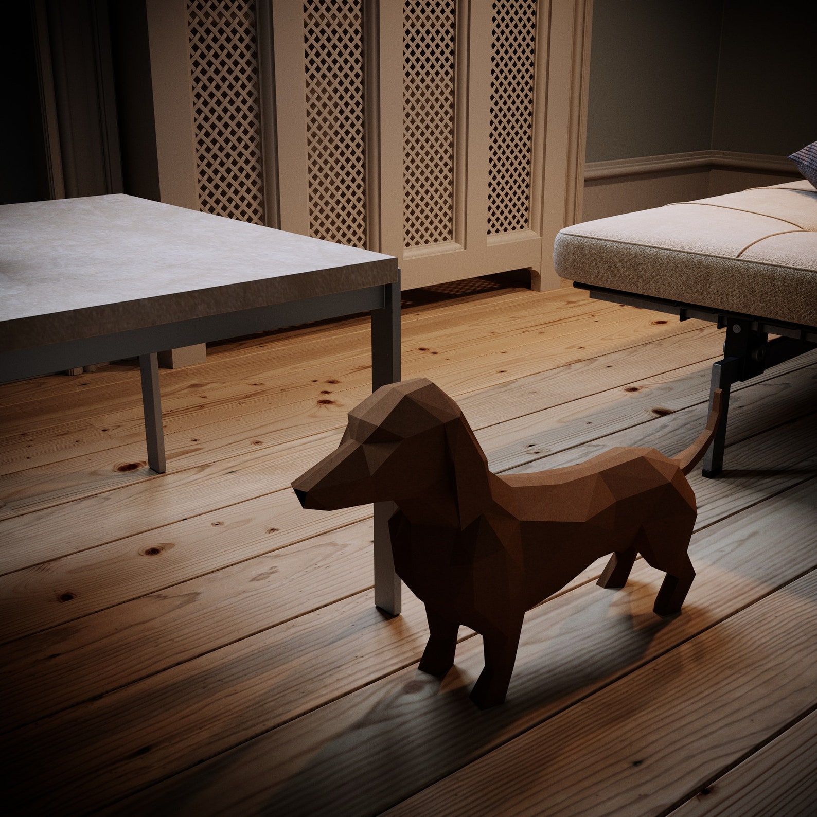 Dachshund Papercraft Template, Abstract Low Poly 3D Origami, Home Decor ...