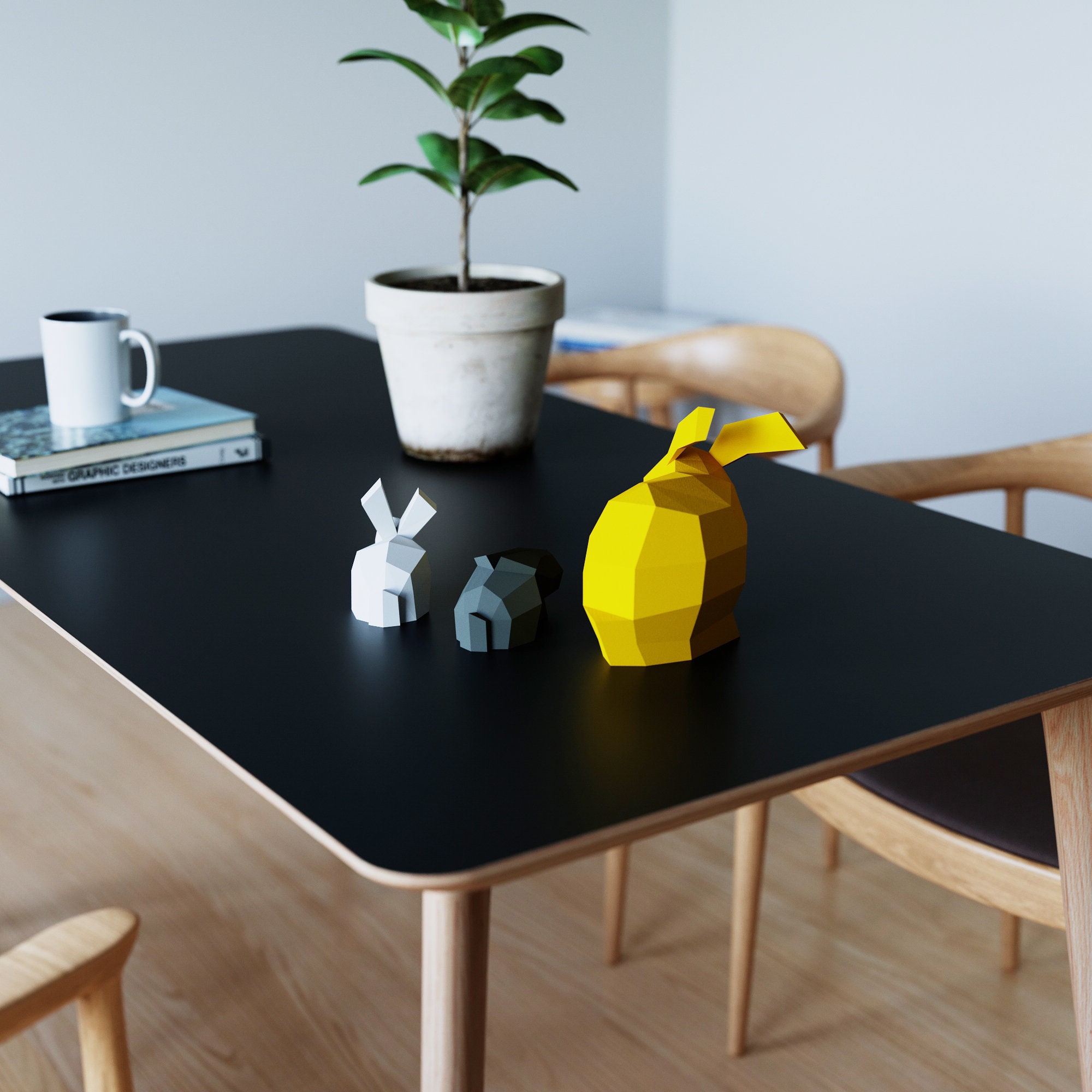 Rabbit Family Papercraft Template Abstract Low Poly 3D - Etsy Australia