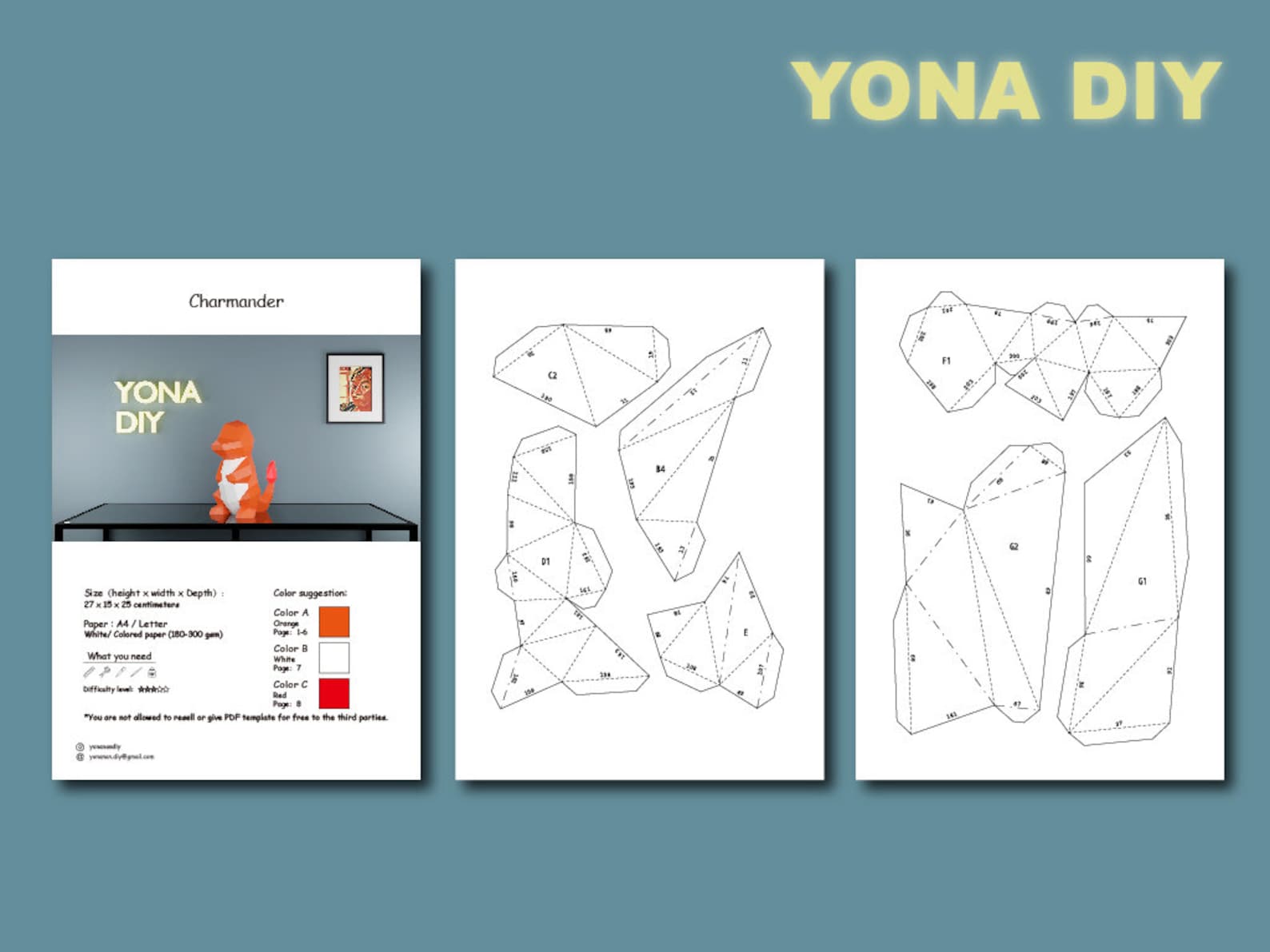 Pokémon Charmander Papercraft Template Abstract Low Poly 3D - Etsy