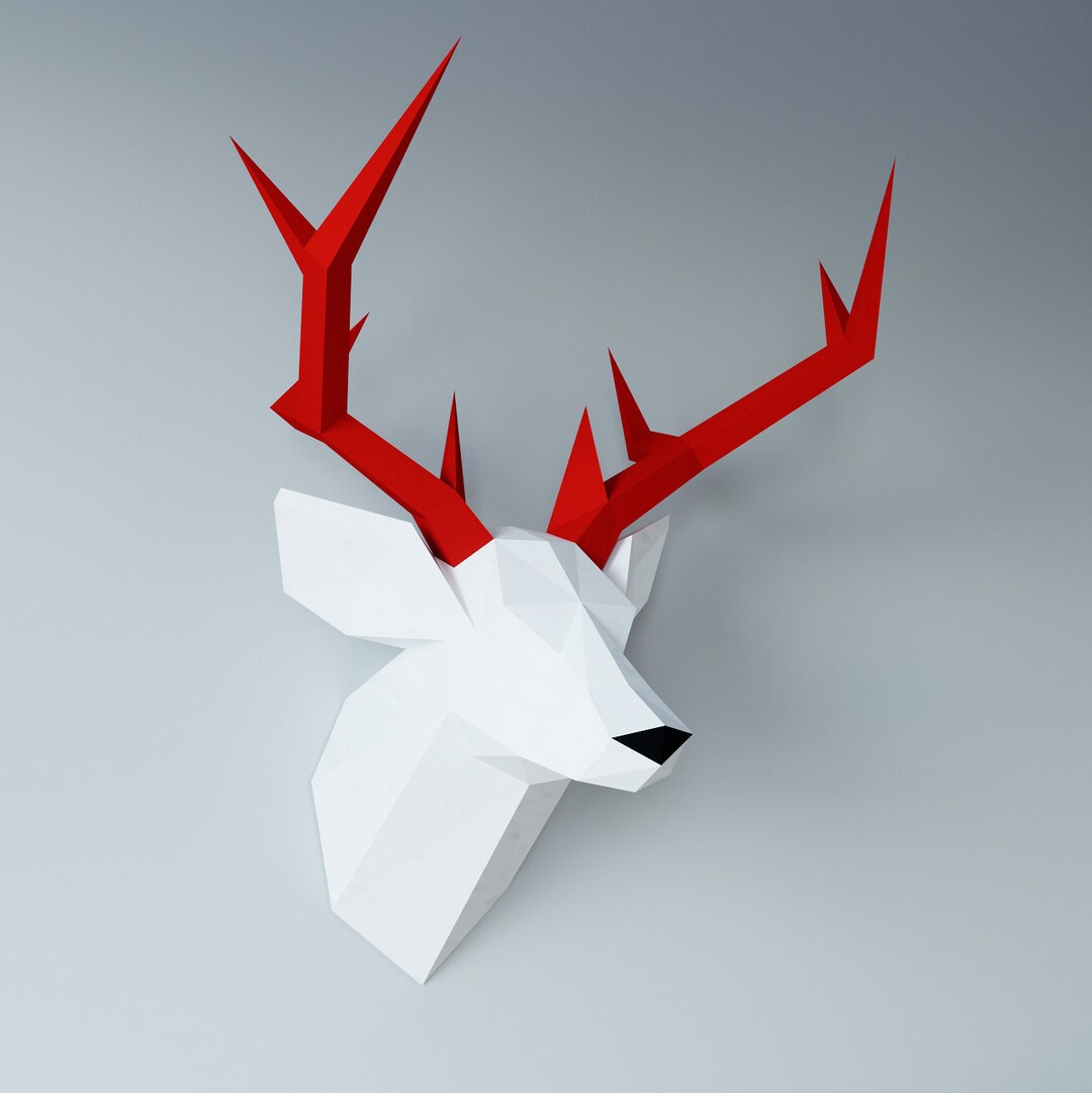 Deer Head Papercraft Template, Abstract Low Poly 3D Origami, Home Decor ...