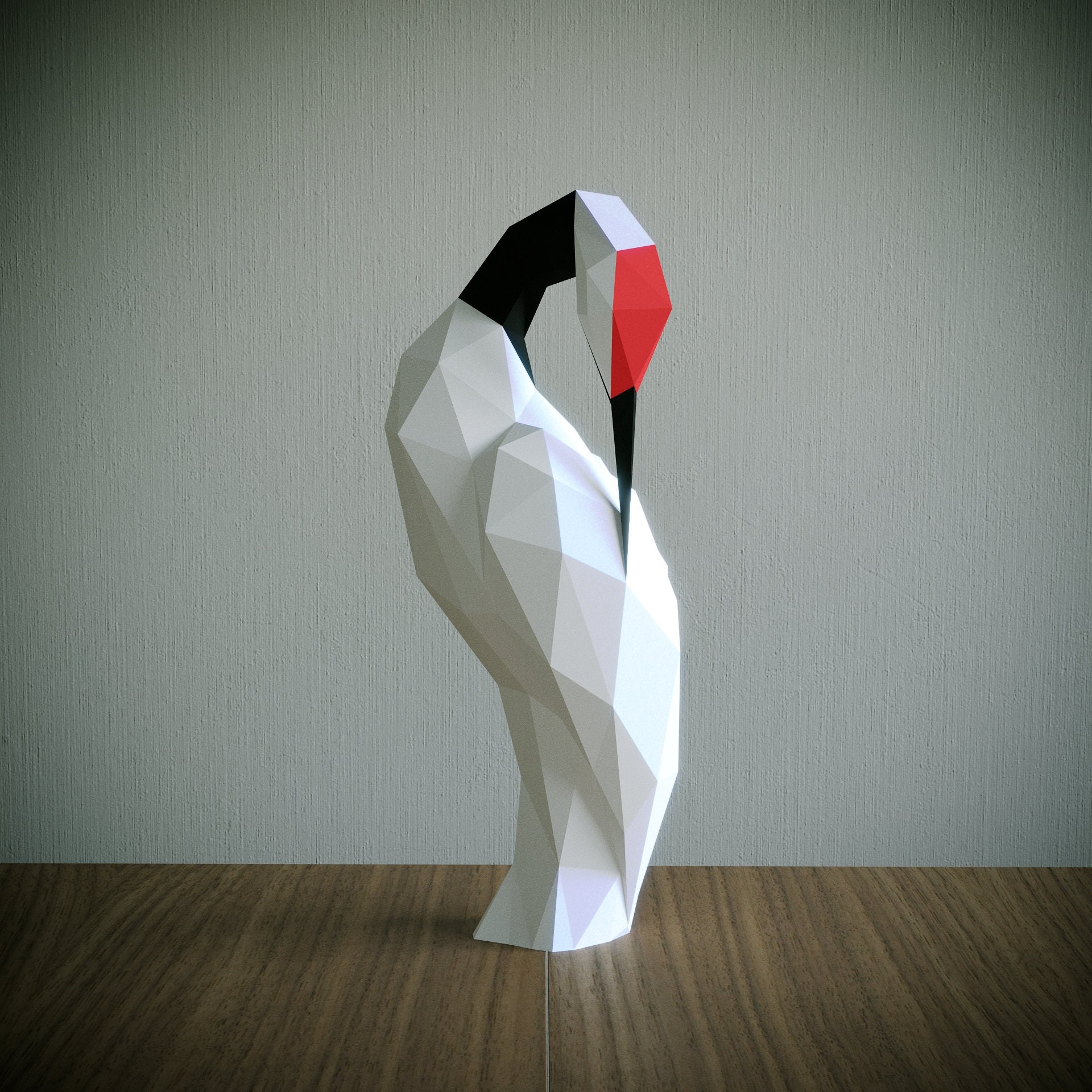 Red-crowned Crane Papercraft Template Abstract Low Poly 3D - Etsy Australia