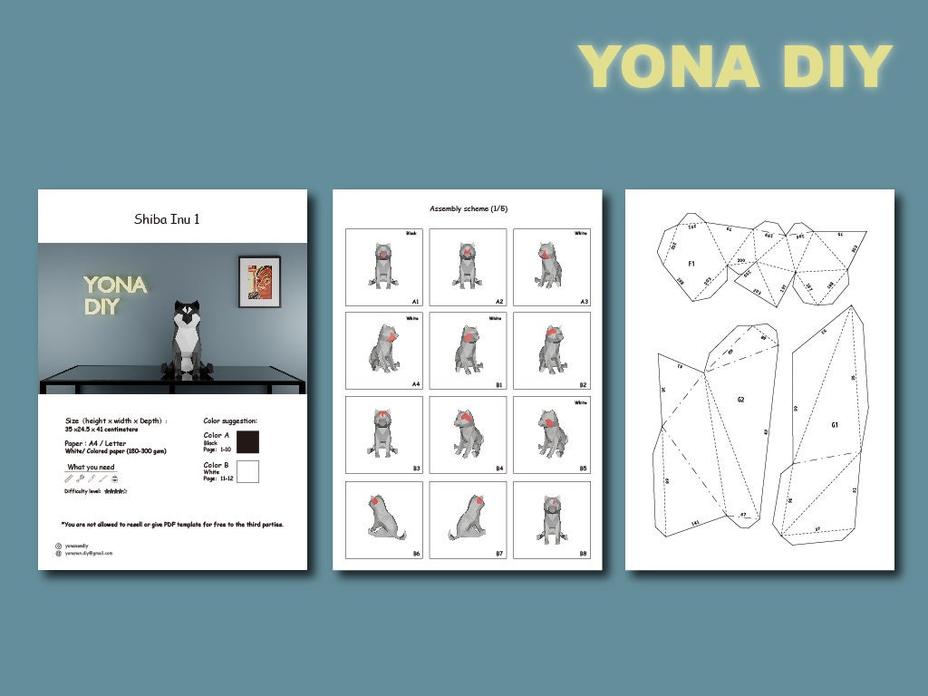 Shiba Inu Papercraft Template Abstract Low Poly 3D Origami - Etsy