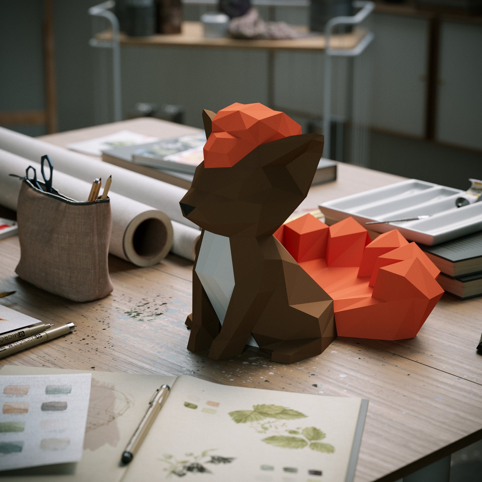 Pokémon Vulpix Papercraft Template, Abstract Low Poly 3D Origami, Home ...