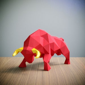 Red Bull Papercraft Template, Abstract Low Poly 3D Origami, Home Decor ...