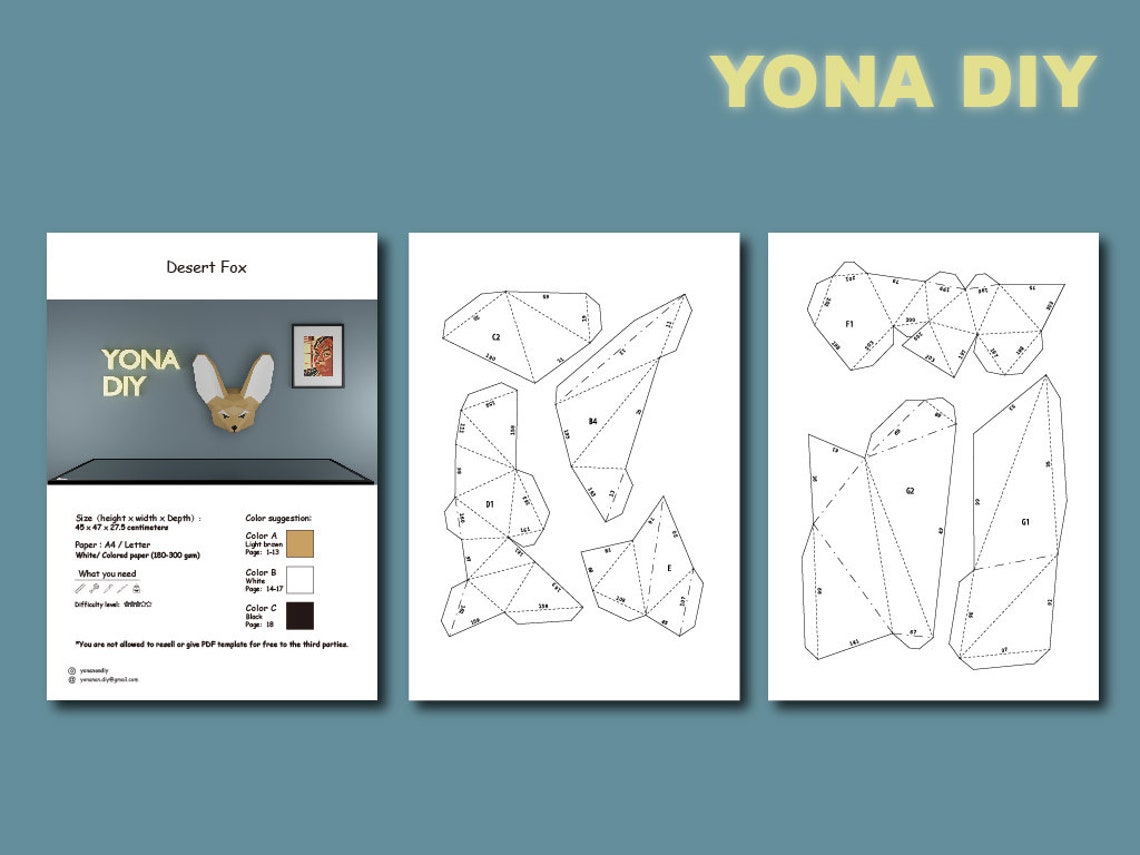 Fennec Fox Papercraft Template Abstract Low Poly 3D Origami - Etsy