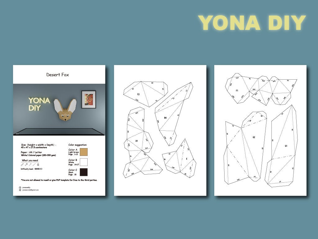 Fennec Fox Papercraft Template Abstract Low Poly 3D Origami - Etsy