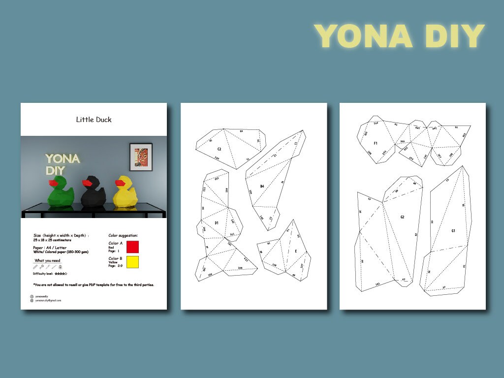 Little Yellow Duck Papercraft Template, Abstract Low Poly 3D Origami ...