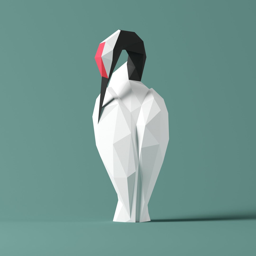 Red-crowned Crane Papercraft Template, Abstract Low Poly 3D Origami ...