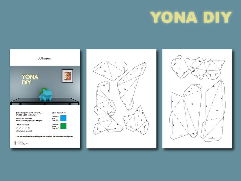 Pokémon Bulbasaur Papercraft Template Abstract Low Poly 3D - Etsy