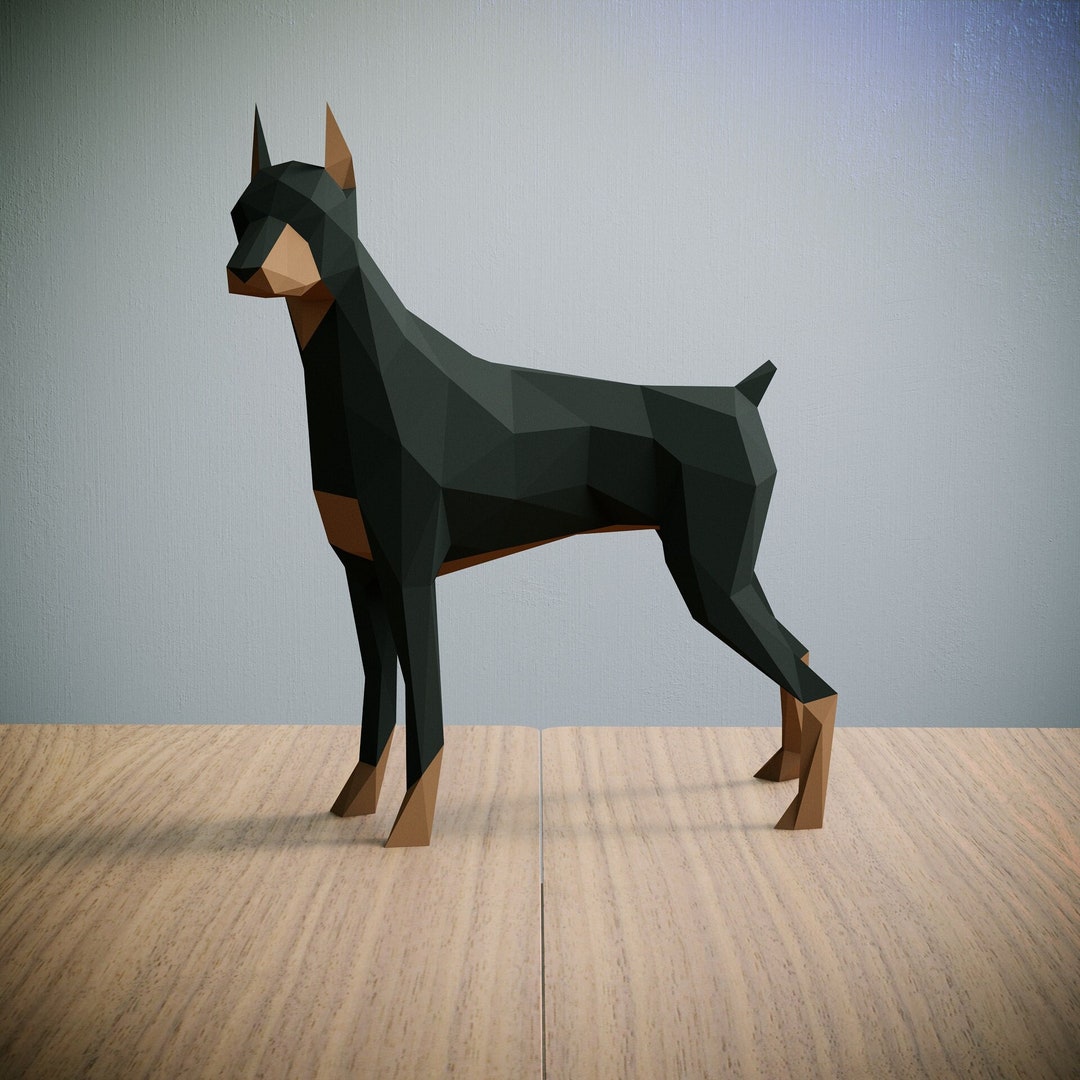 Doberman Pinscher Papercraft Template, Abstract Low Poly 3D Origami ...