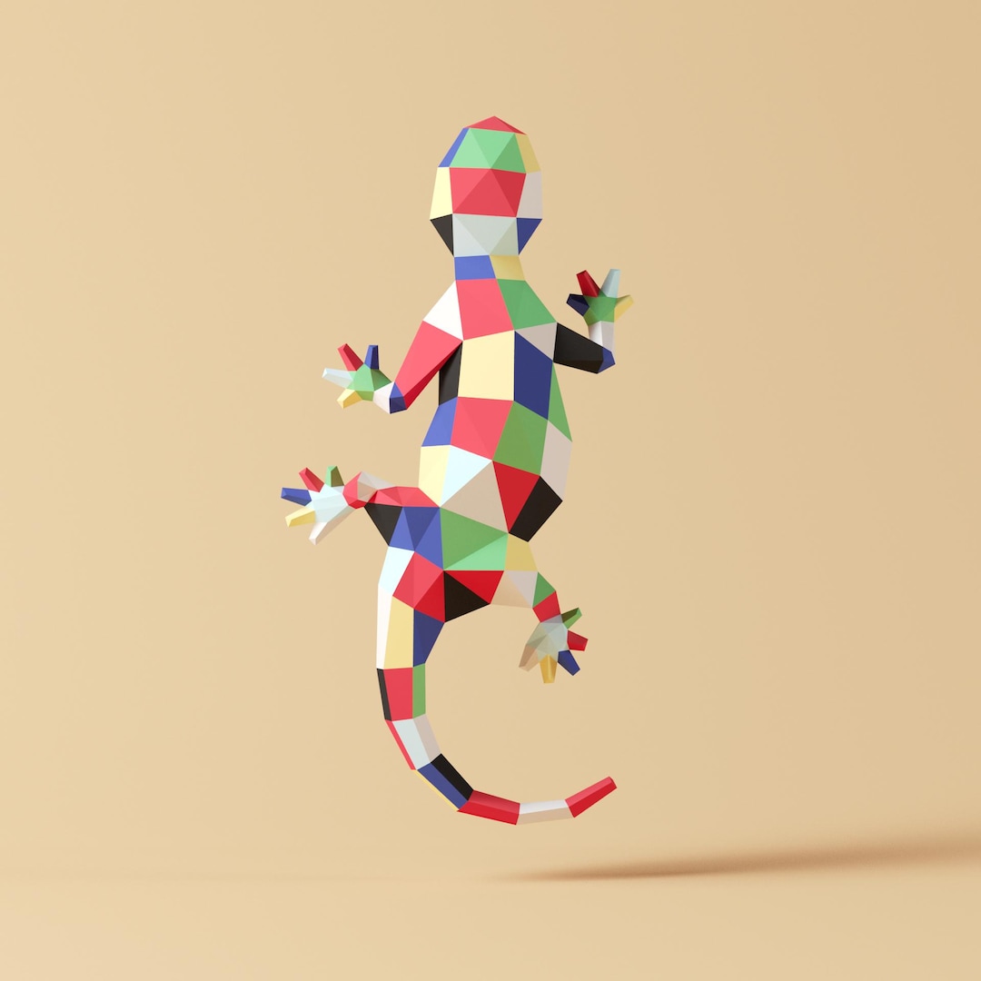 Colorful Lizard Papercraft Template, Abstract Low Poly 3D Origami, Home ...