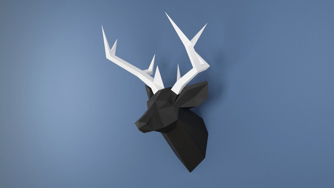 Deer Head Papercraft Template, Abstract Low Poly 3D Origami, Home Decor ...