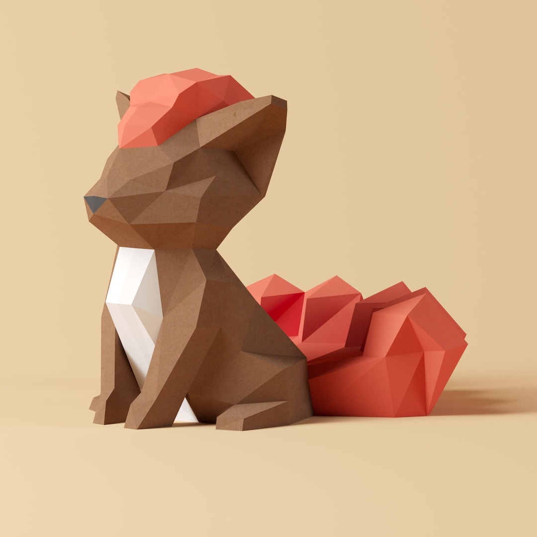 Pokémon Vulpix Papercraft Template, Abstract Low Poly 3D Origami, Home ...