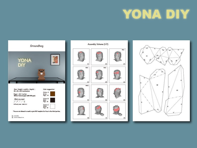 Groundhog Papercraft Template Abstract Low Poly 3D Origami - Etsy