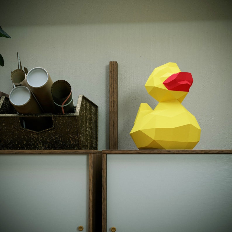 Little Yellow Duck Papercraft Template, Abstract Low Poly 3D Origami ...