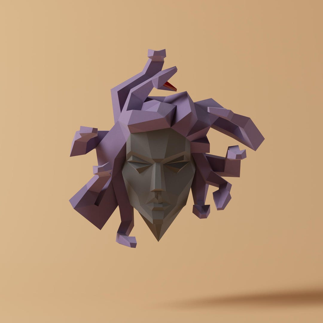 Medusa Papercraft Template, Abstract Low Poly 3D Origami, Home Decor ...