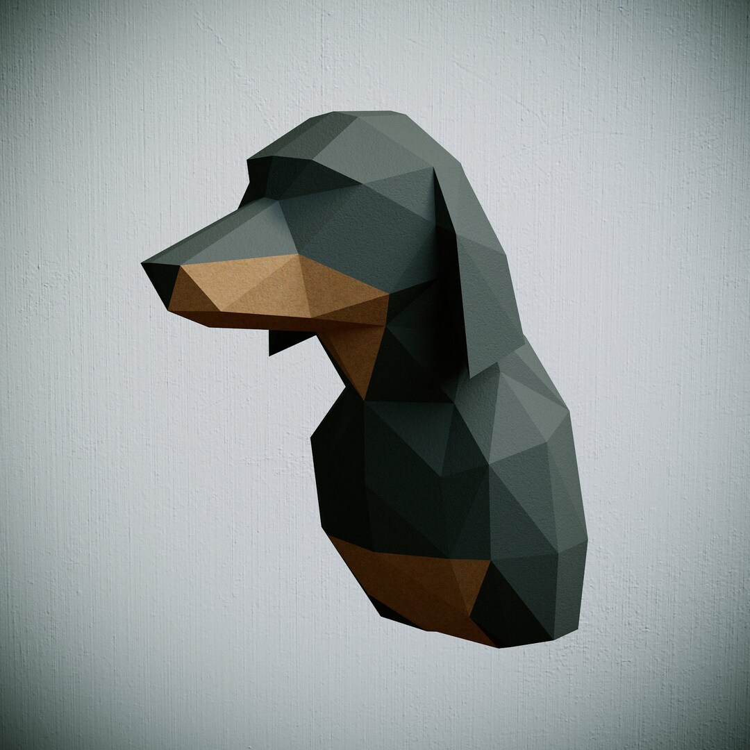 Dachshund Papercraft Template, Abstract Low Poly 3D Origami, Home Decor ...