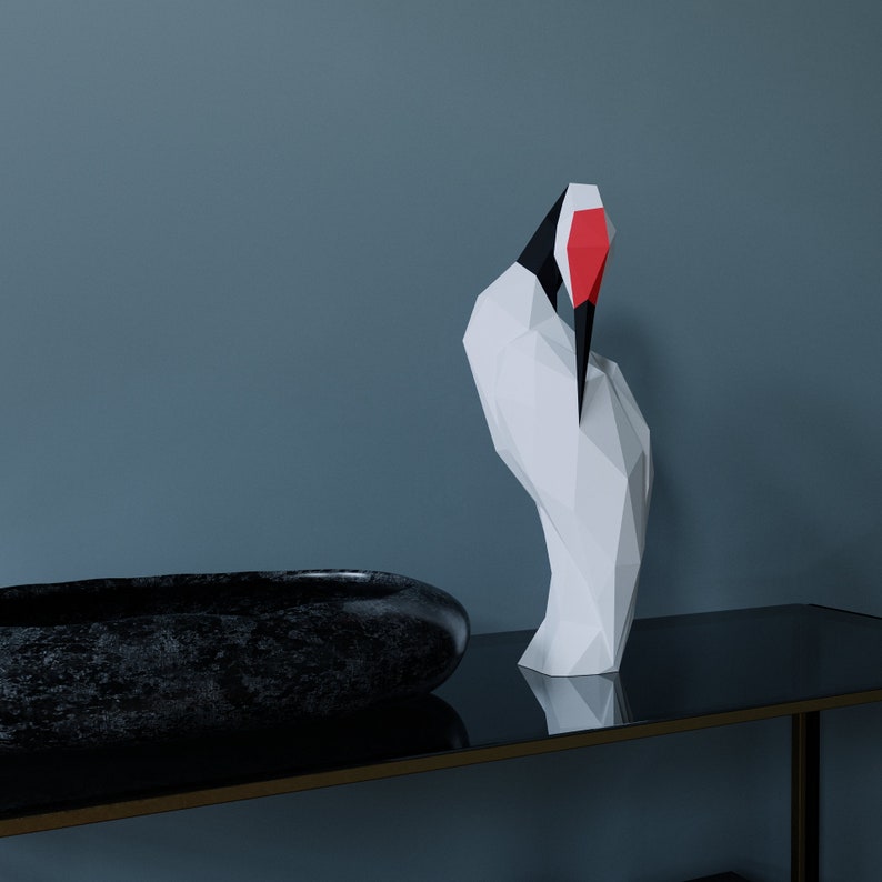 Red-crowned Crane Papercraft Template Abstract Low Poly 3D - Etsy