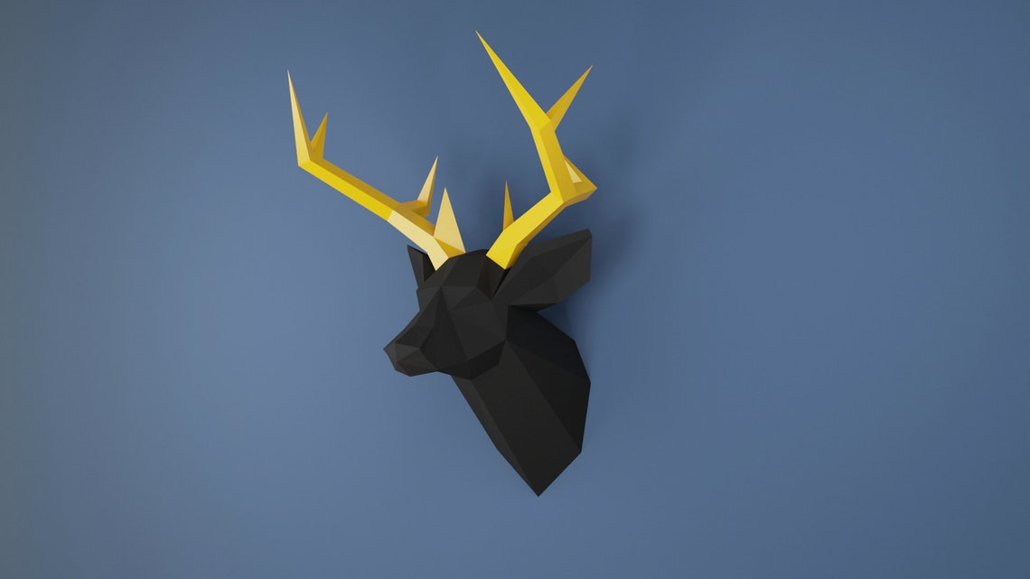 Deer Head Papercraft Template Abstract Low Poly 3D Origami - Etsy