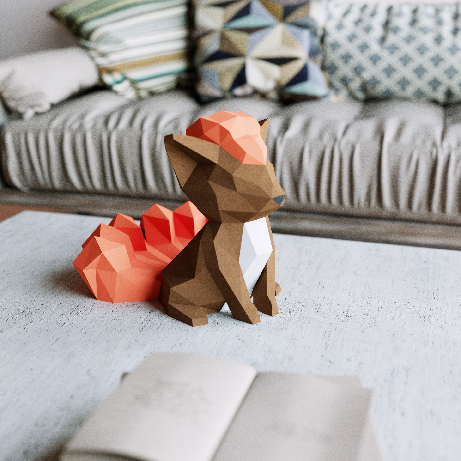 Pokémon Vulpix Papercraft Template, Abstract Low Poly 3D Origami, Home ...