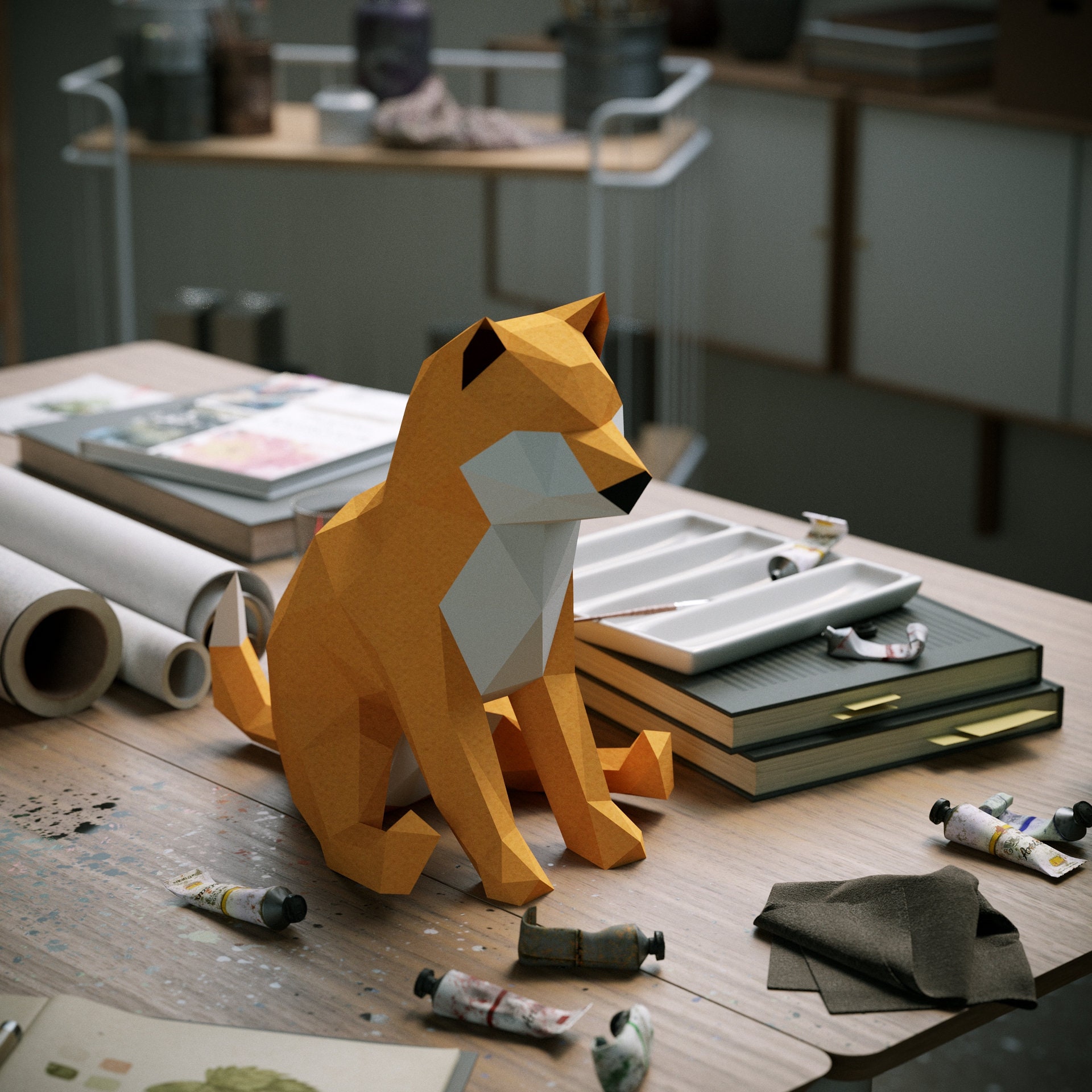 Shiba Inu Papercraft Template, Abstract Low Poly 3D Origami, Home Decor ...