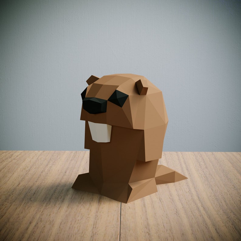 Groundhog Papercraft Template Abstract Low Poly 3D Origami - Etsy