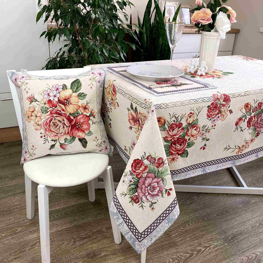 Floral Rectangle Tapestry Fabric Tablecloth Flower - Etsy