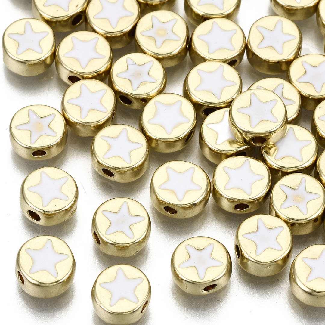 5 Enamel and Gold Metal Star Beads 8mm - Etsy