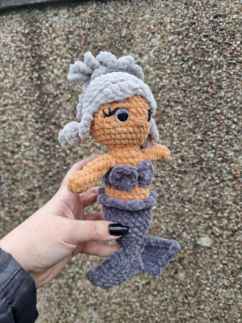 Luna the Mermaid Plush – Handmade Crochet Mermaid Doll – Soft Grey ...