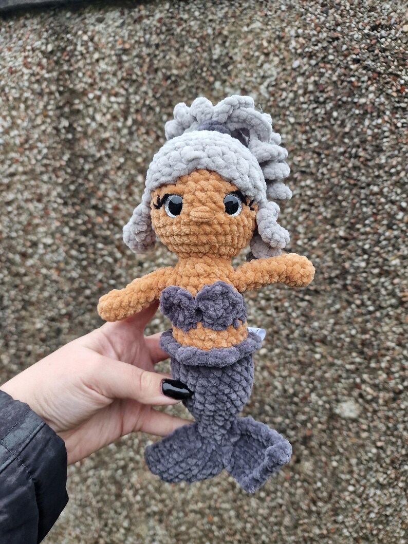 Luna the Mermaid Plush – Handmade Crochet Mermaid Doll – Soft Grey ...