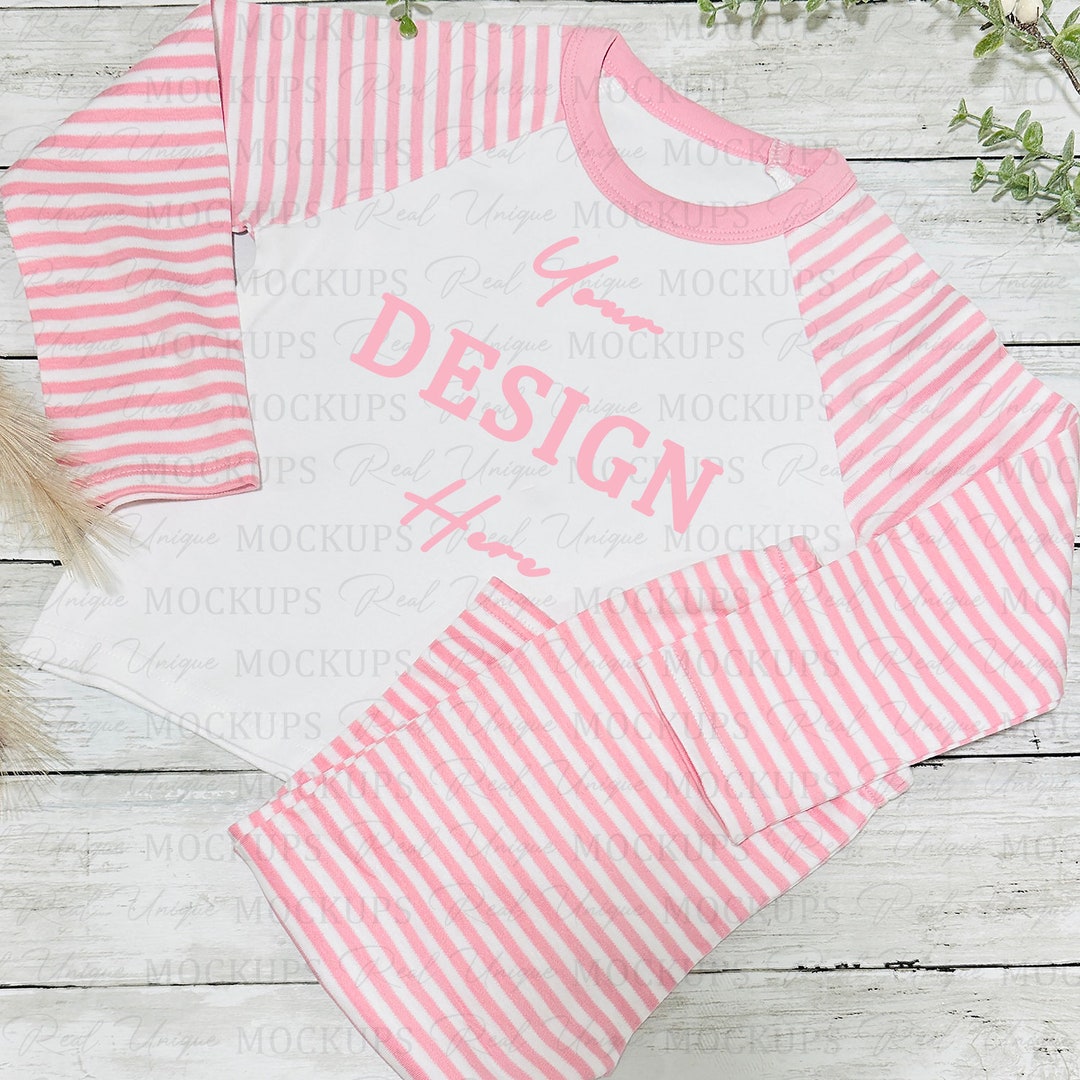 Baby Kids Pink Stripe Pyjamas SVG Bridesmaid Clutch Mockup When I Wake ...