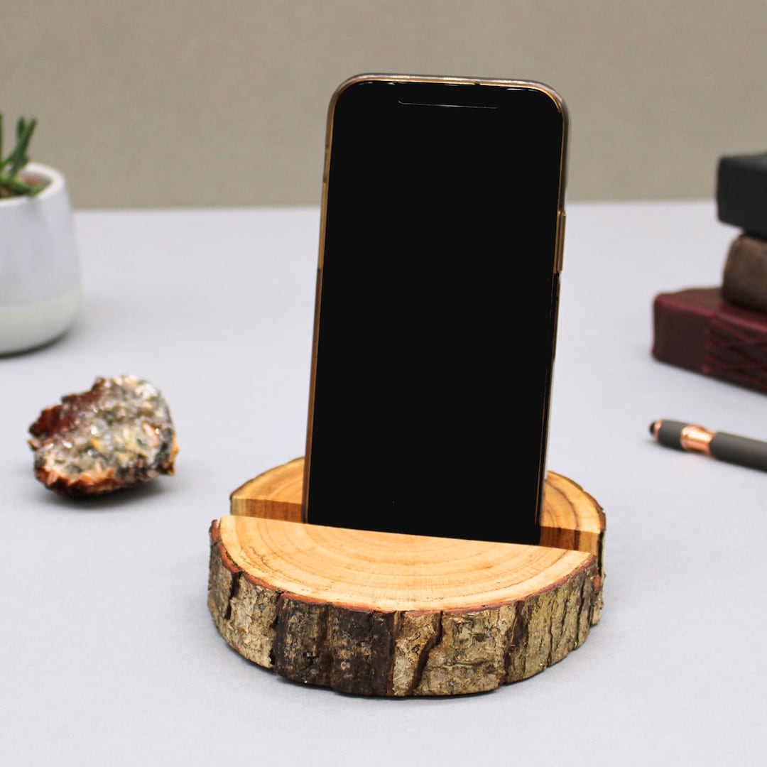 Handmade Log Phone Holder Natural Gamal Wood Hands-free Mobile Desktop ...