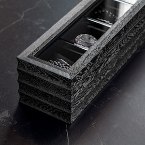 Black Oak Watch Box, Handmade Timepiece Case With Glass Top, Modern ...