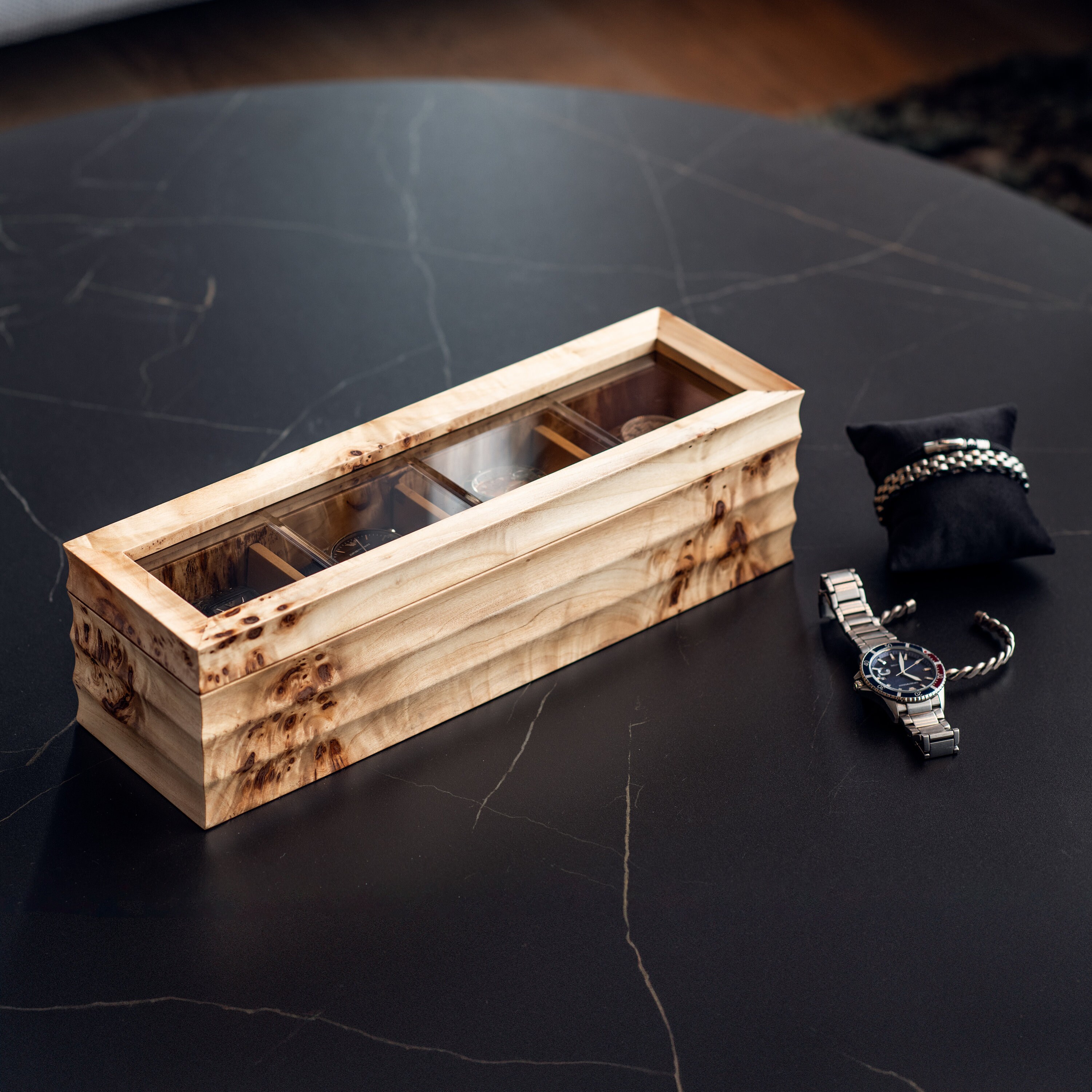 High Gloss Mappa Burl Wood Watch Box: Glass View Timepiece Holder - Etsy