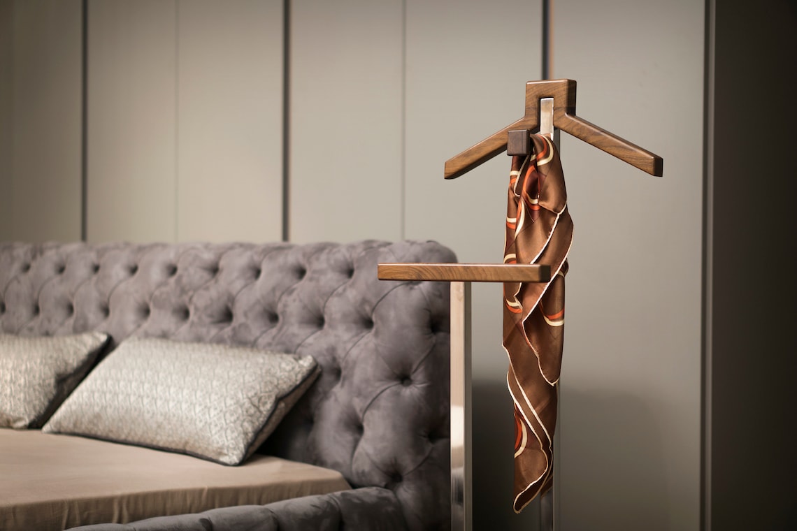 Walnut & Stainless Steel Valet Stand Coat Rack Standing | Etsy