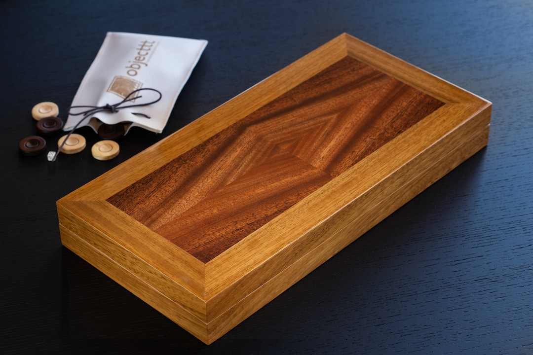 Teak and Pyramid Wood Backgammon Set With Hand-tooled Accents, Luxury ...
