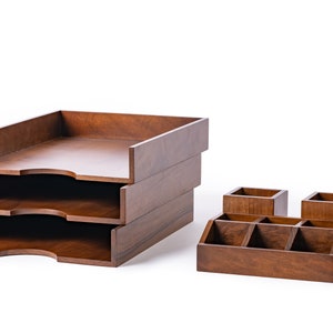 Walnut Office Desk Organizer Set: Wooden Office Accessories - Etsy