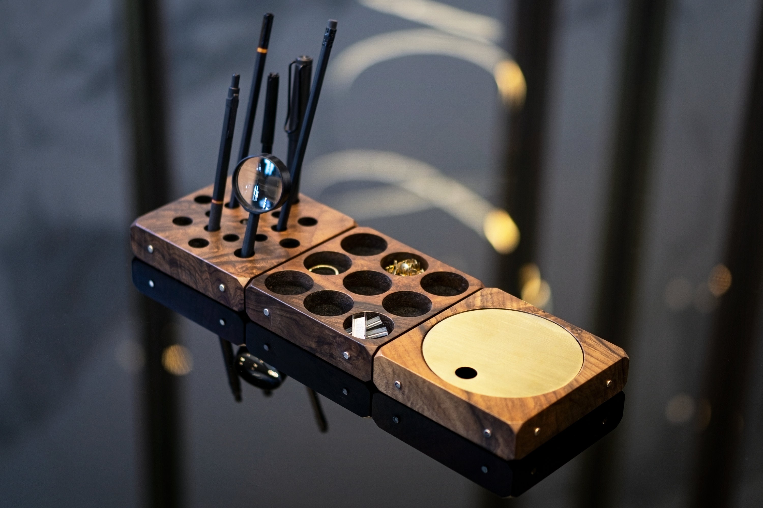 Walnut Magnetic Desk Organizer: Modular Office Tidying Kit - Etsy