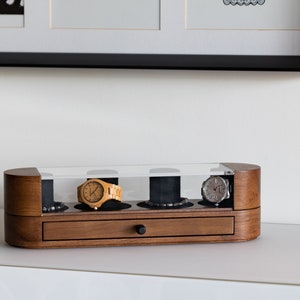 Walnut & Black Oak Watch Box With Drawer: Handmade Wood Watch Display ...