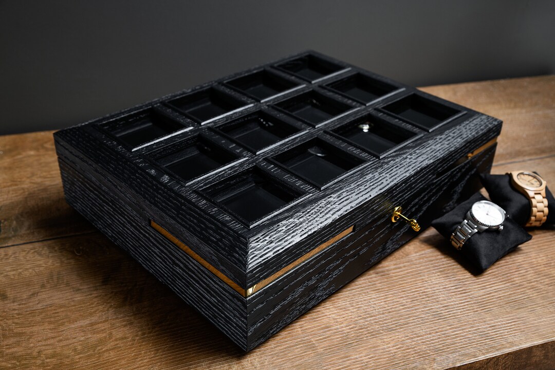 Luxury Black Oak Wooden Watch Box, Watch Cabinet for Men, Wooden Watch ...