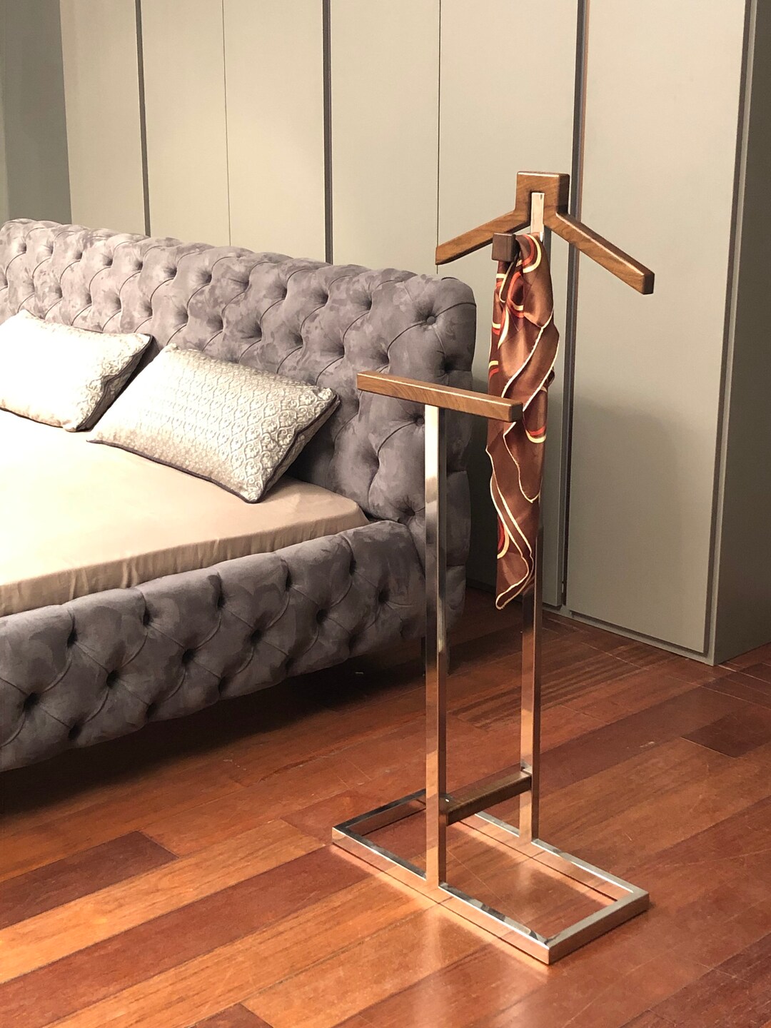 Walnut & Stainless Steel Valet Stand Coat Rack Standing - Etsy