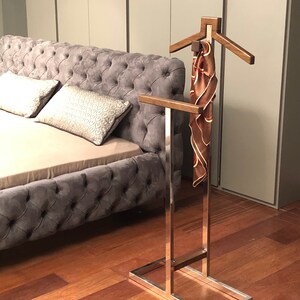 Walnut & Stainless Steel Valet Stand, Coat Rack Standing, Wooden Coat ...