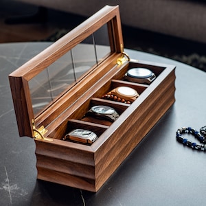 Black Oak Watch Box, Handmade Timepiece Case With Glass Top, Modern ...