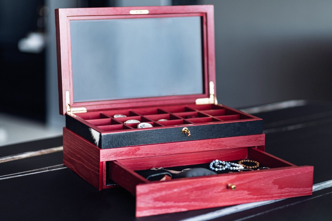 Special Edition Ruby Red Oak Watch Box With Glass Lid and Real - Etsy