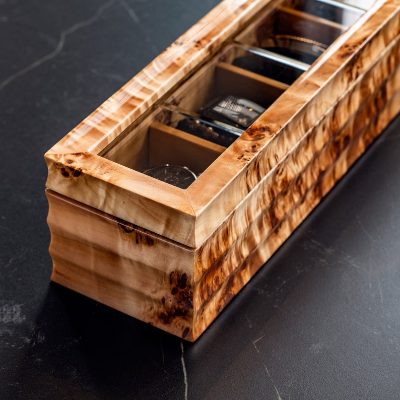 High Gloss Mappa Burl Wood Watch Box: Glass View Timepiece Holder - Etsy