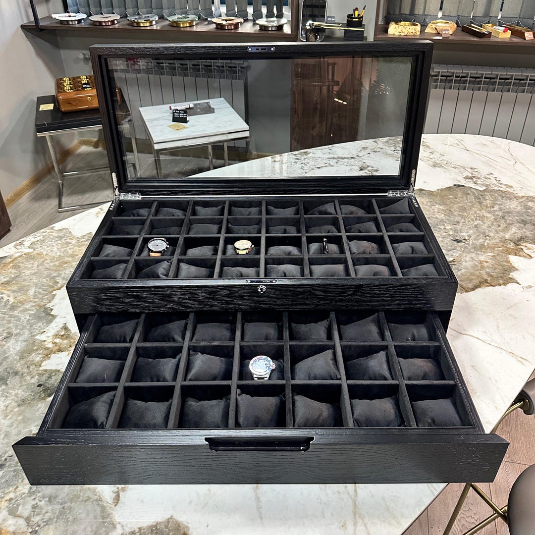 53 Watch Capacity Black Oak Watch Box With Drawer - Etsy