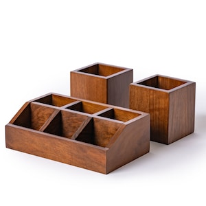 Walnut Office Desk Organizer Set: Wooden Office Accessories - Etsy