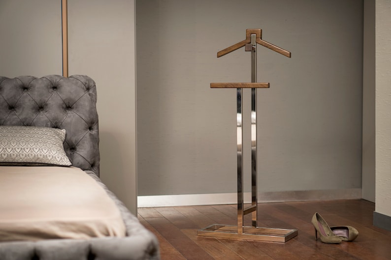 Walnut & Stainless Steel Valet Stand Coat Rack Standing | Etsy