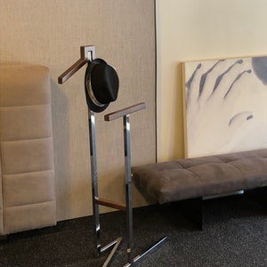Walnut & Stainless Steel Valet Stand, Coat Rack Standing, Wooden Coat ...