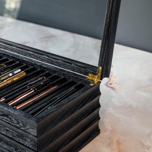 Handcrafted Black Oak Pen Box – 3 Drawers, Gold Accents, Rich Wood ...